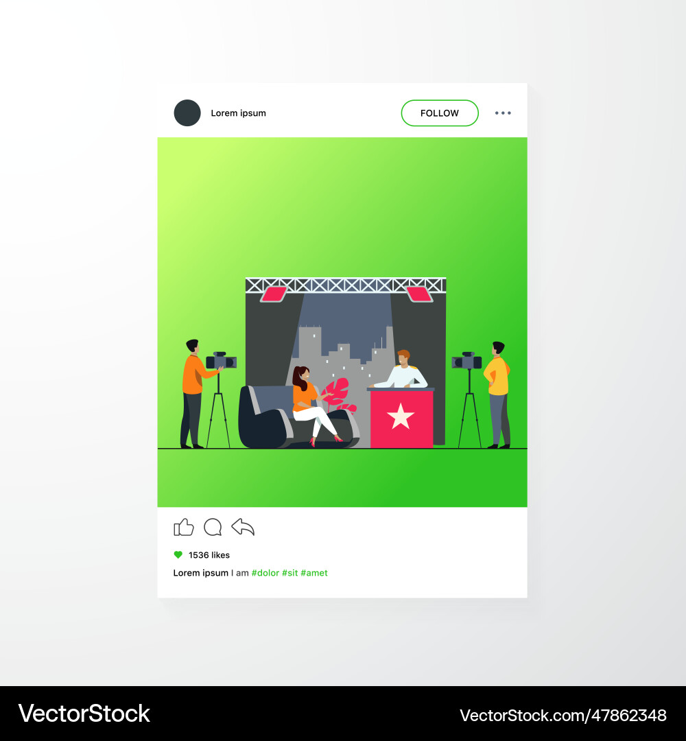 Tv host interviewing celebrity person in studio Vector Image