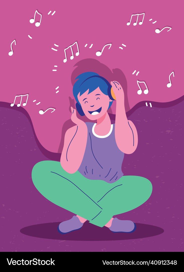 Young man listening music Royalty Free Vector Image
