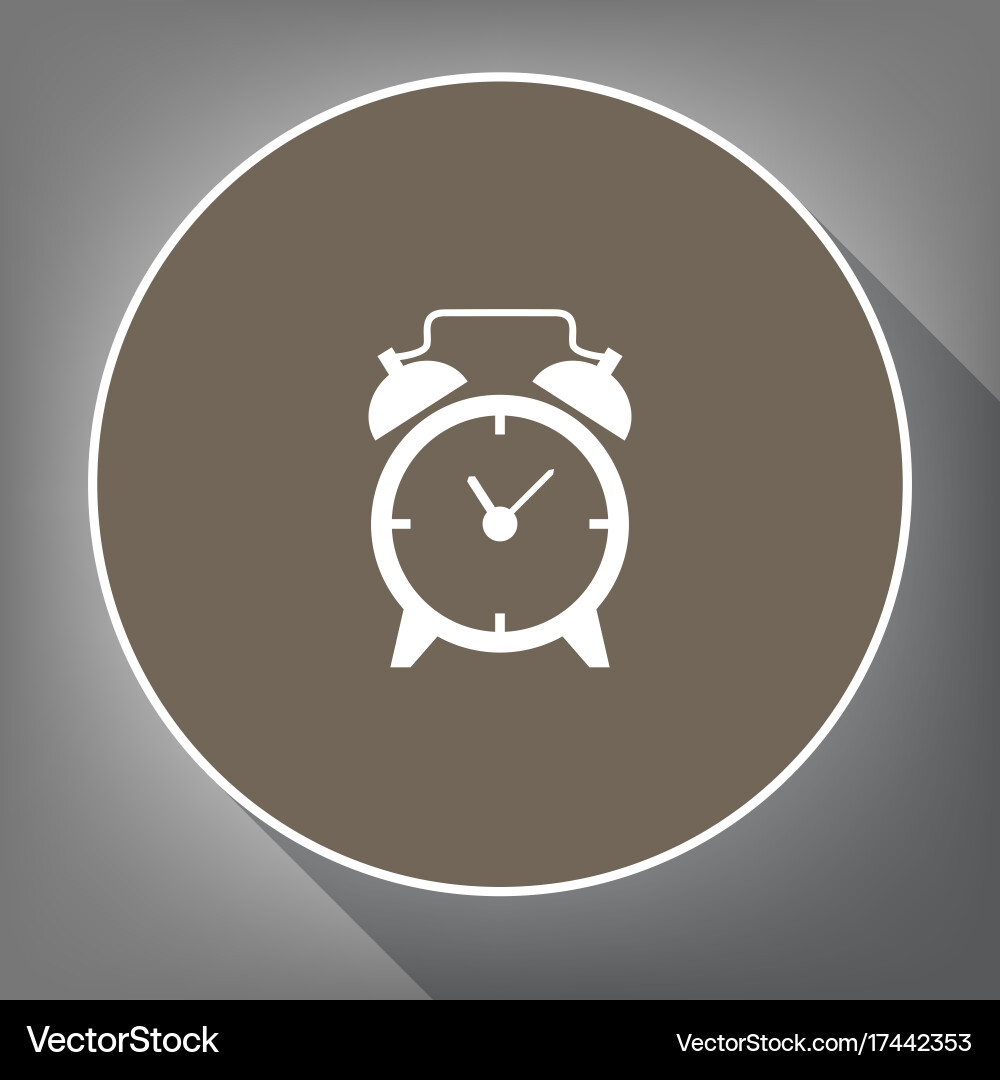 Alarm clock sign white icon on brown Royalty Free Vector