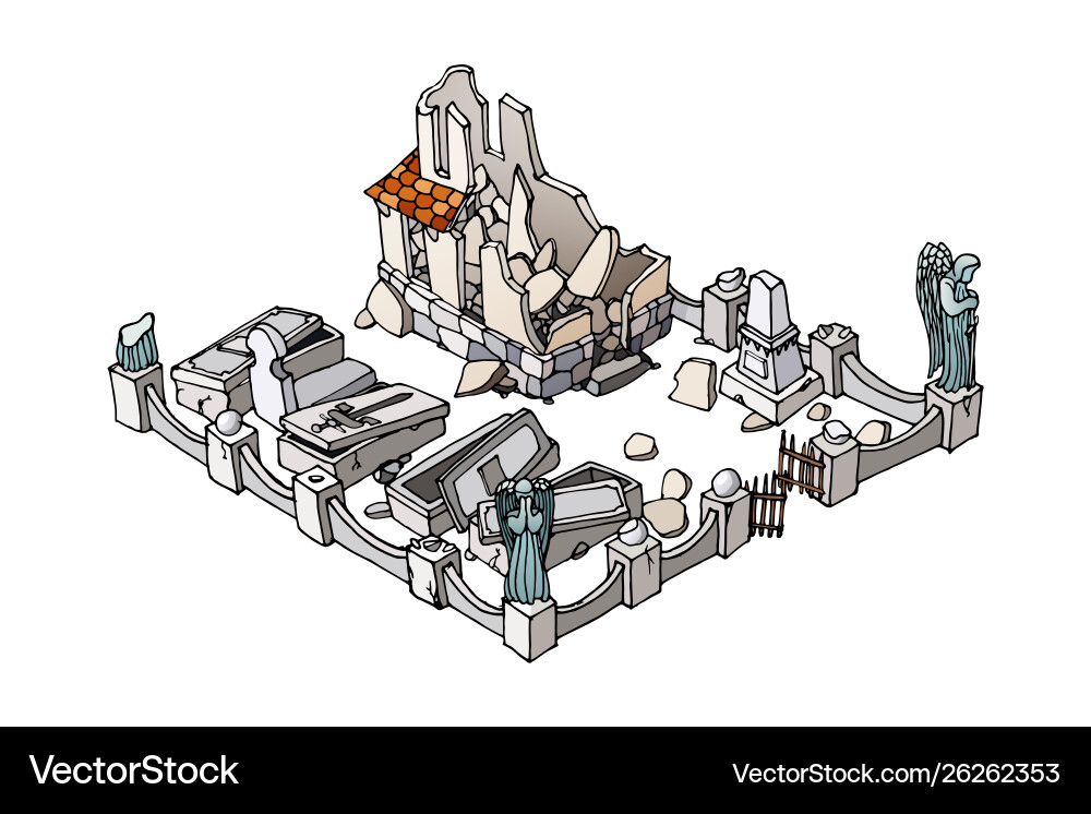 Cemetery crypt isometric cartoon building Vector Image