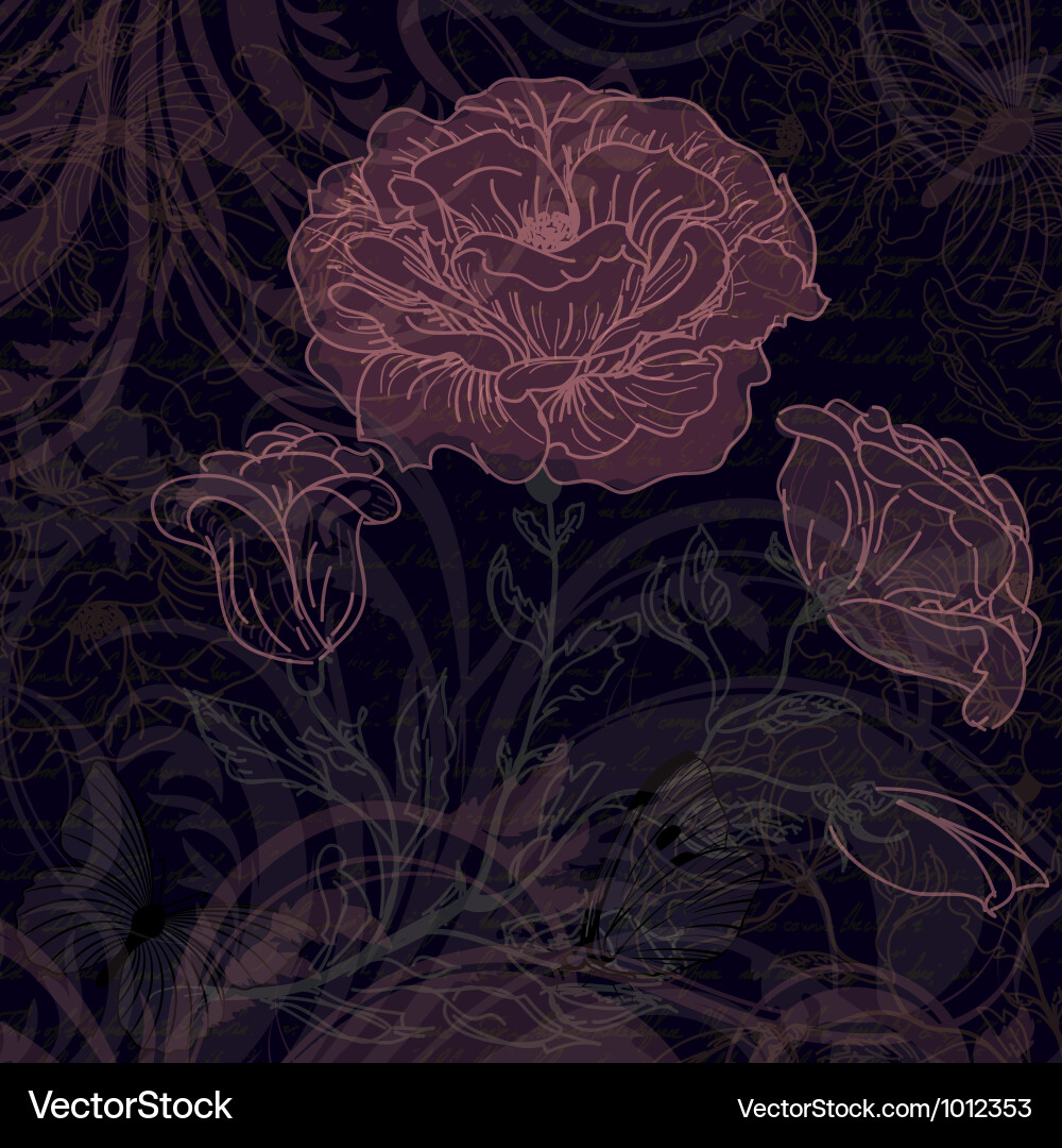 Grungy dark retro background with roses Royalty Free Vector