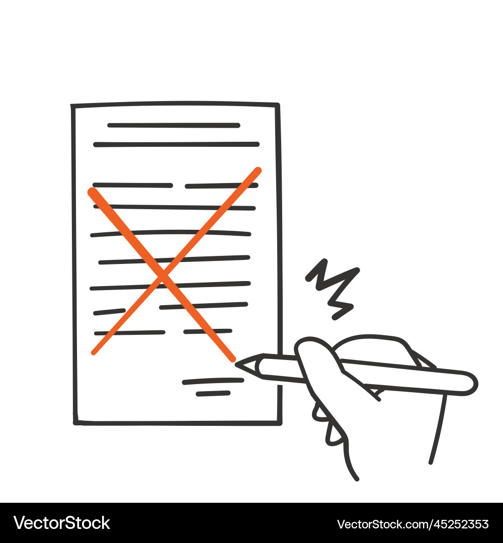 Hand drawn doodle contract sheet crossed out Vector Image