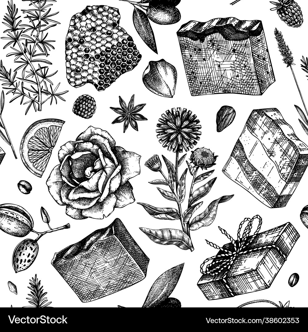 Hand-sketched soap design natural ingredients Vector Image