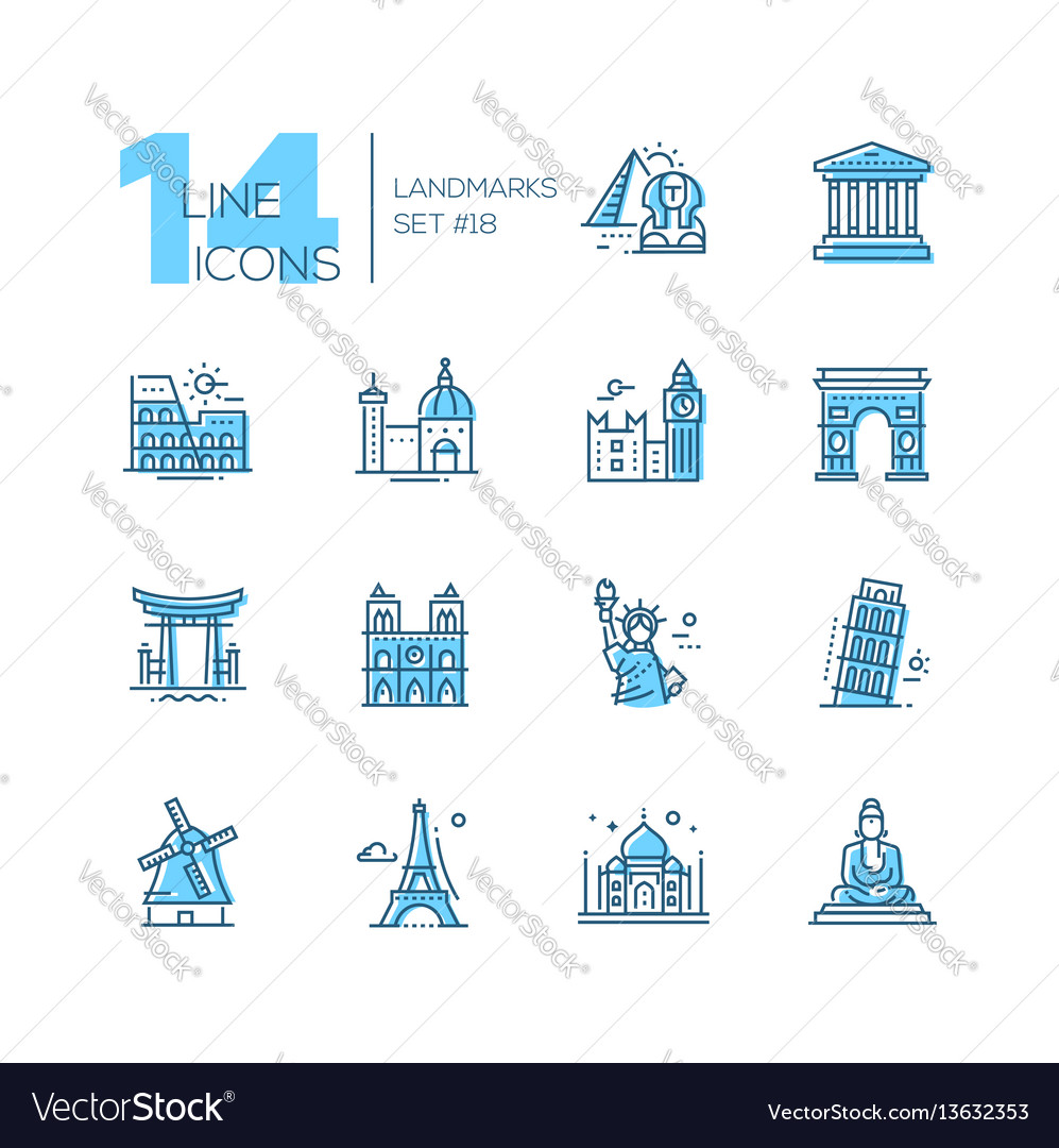 Landmarks - coloured modern single line icons set Vector Image