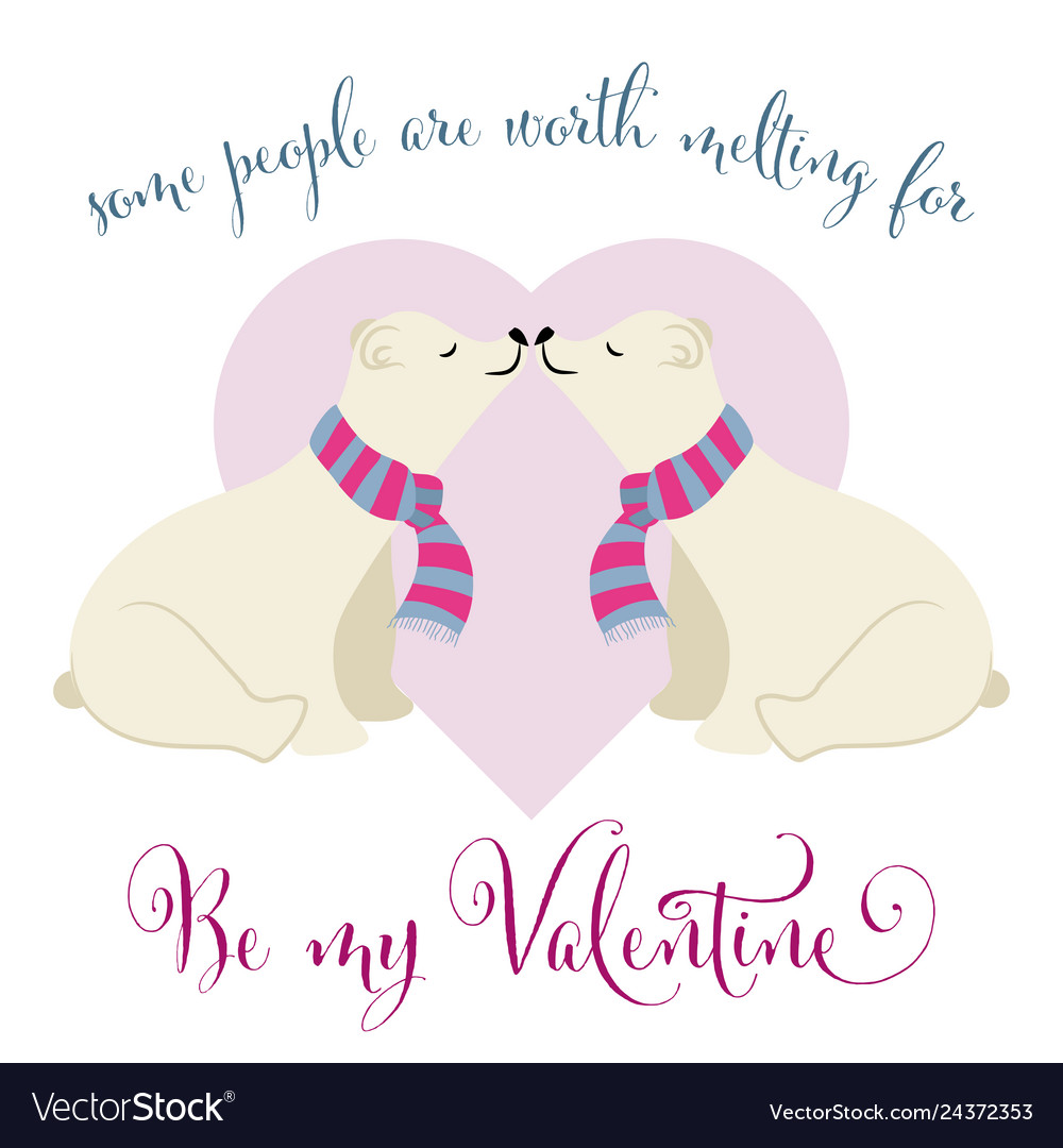 Lovely valentines day card with polar bears couple