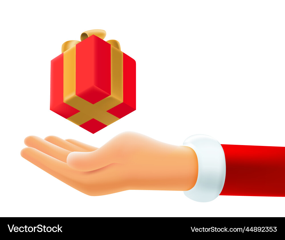 Santa claus hand with gift box 3d Royalty Free Vector Image