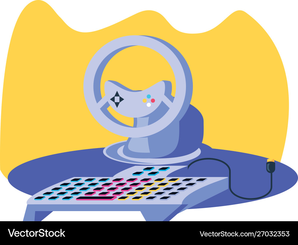 Video game car wheel control with keypad Vector Image