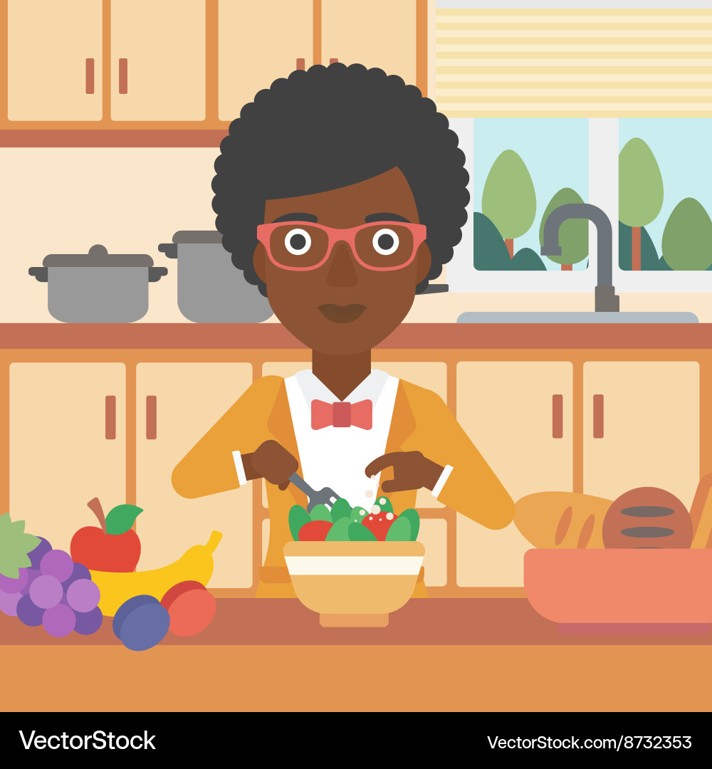 Woman cooking vegetable salad Royalty Free Vector Image