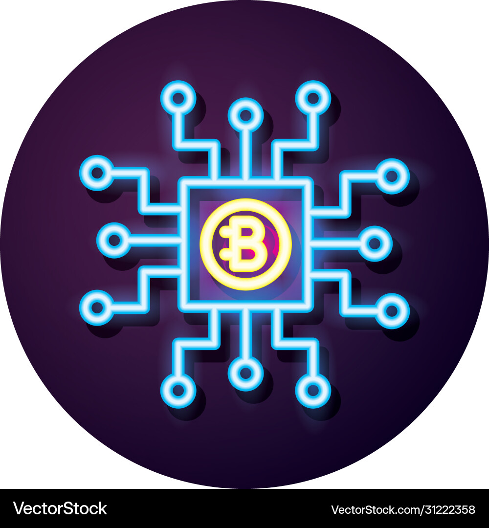 Bitecoin with circuit crypto currency neon style Vector Image