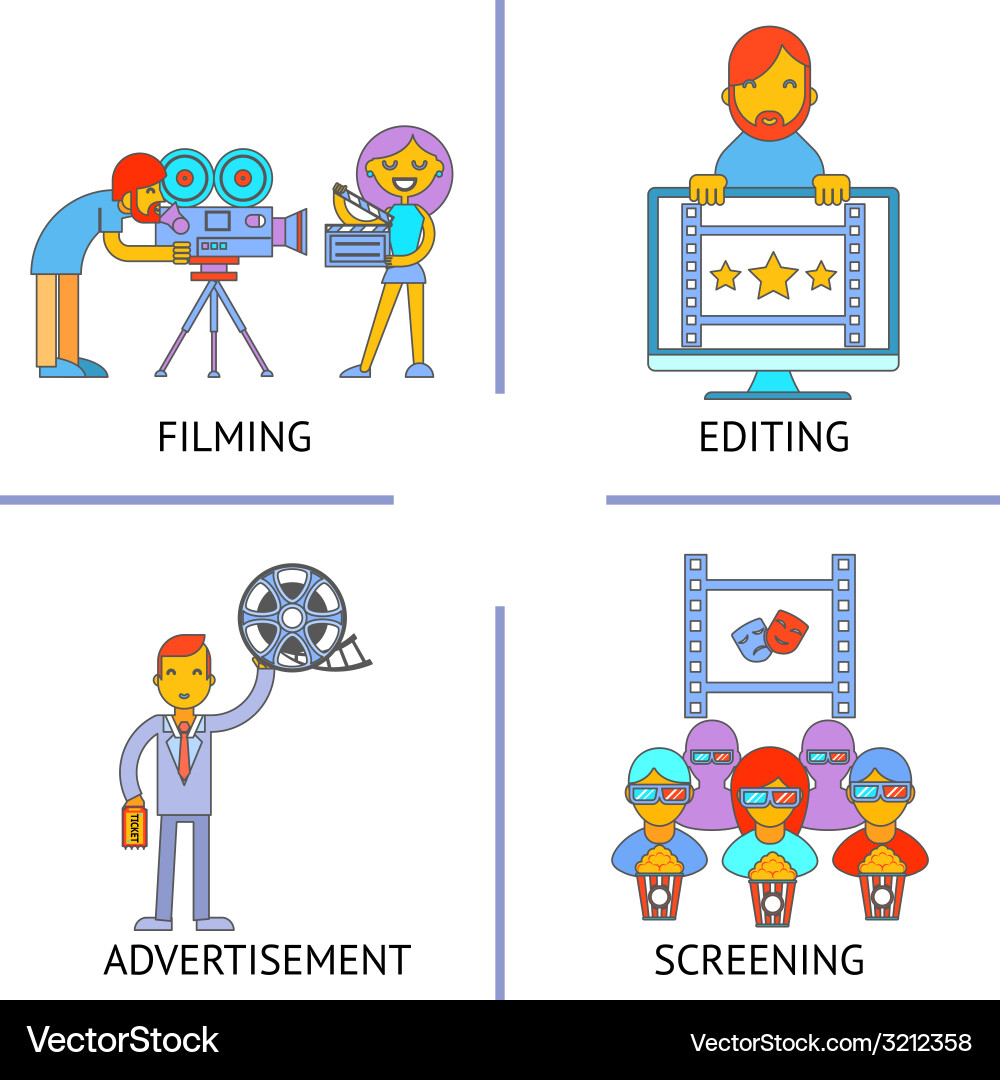 Filming editind advertisement screening cinema Vector Image