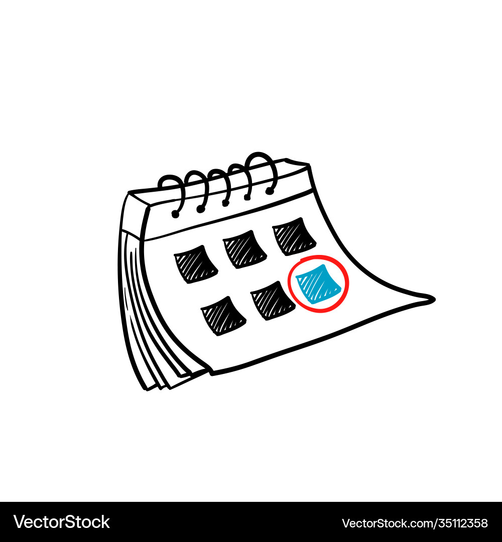 Hand drawn doodle folding calendar with cartoon Vector Image