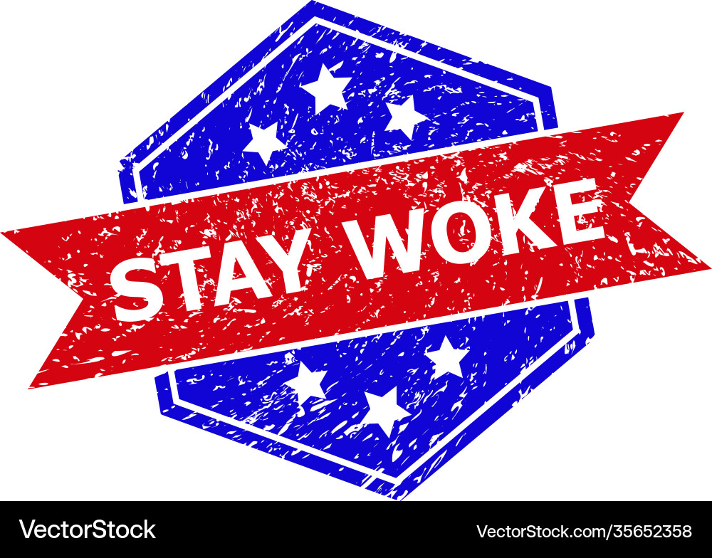 Hexagon bicolor stay woke rubber stamp Royalty Free Vector