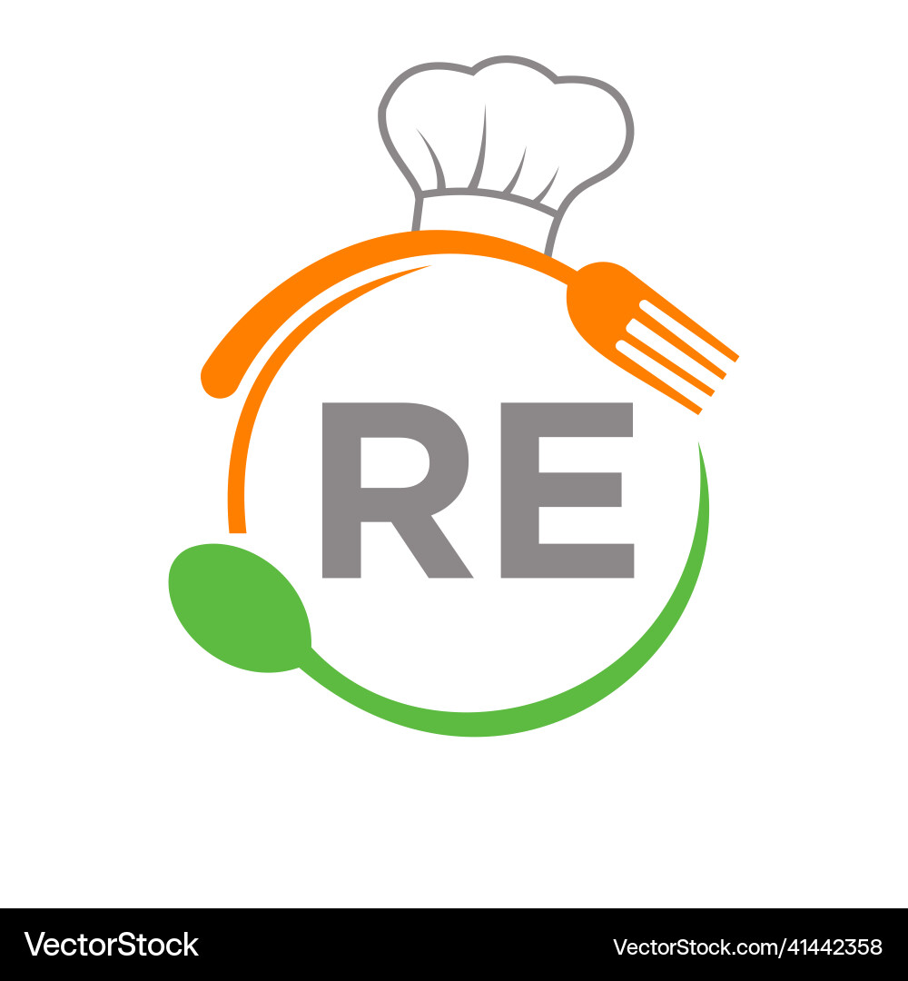 Letter re restaurant logo with chef hat spoon Vector Image