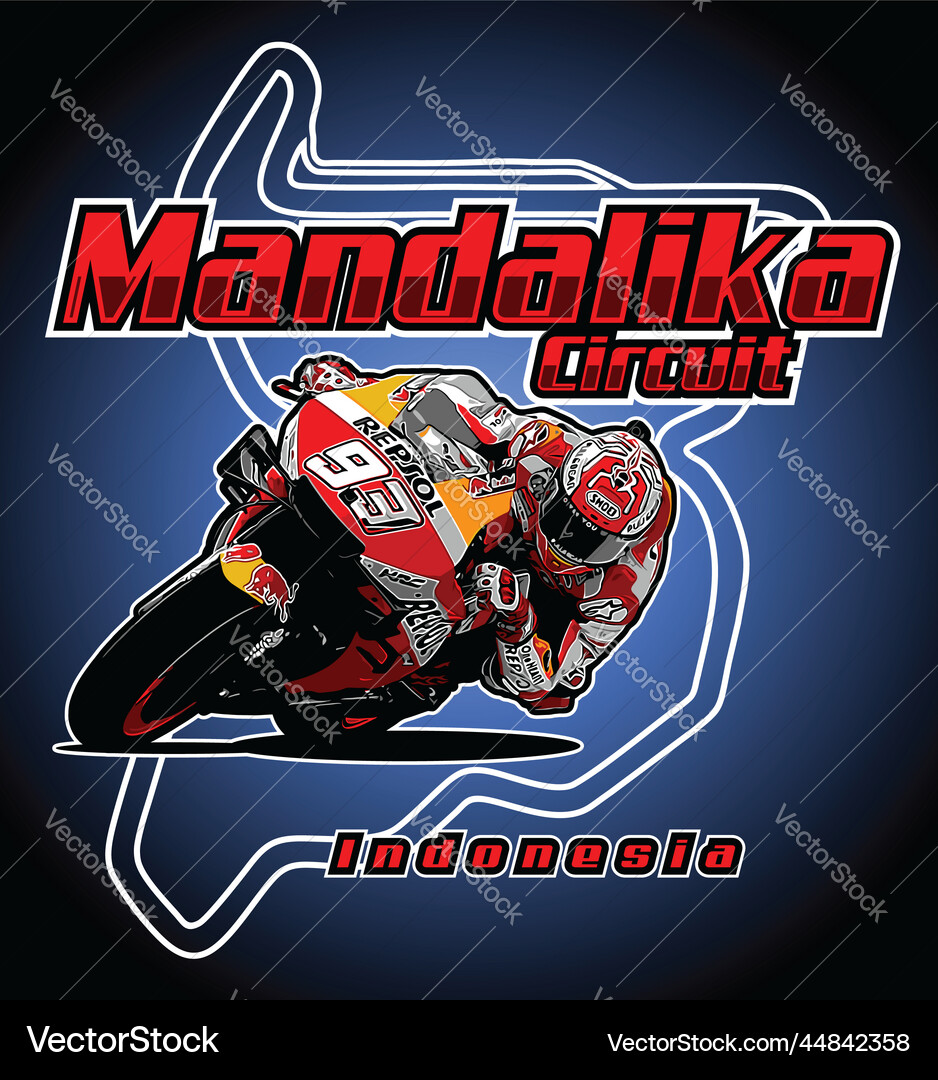 Mandalika circuit racing map with racer image Vector Image