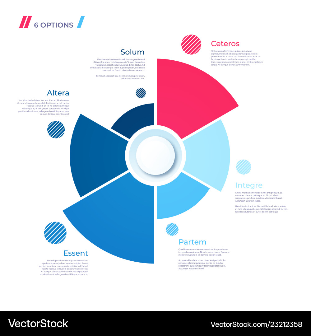 Pie chart concept with 6 parts template Royalty Free Vector