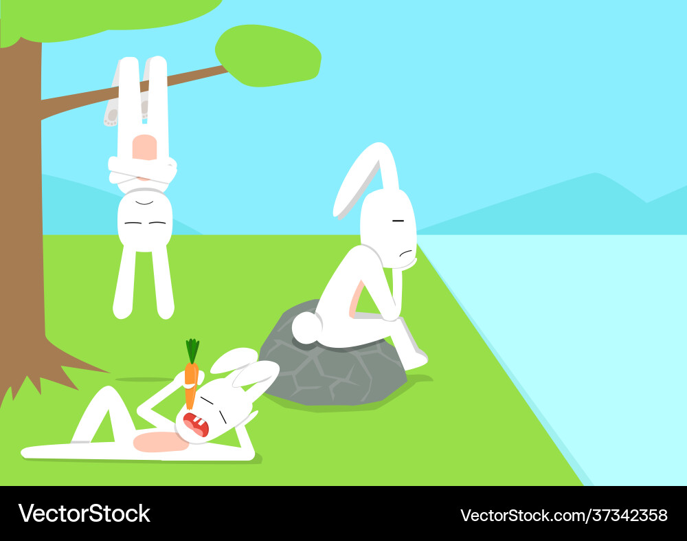 Rabbit acting in boring time cartoon Royalty Free Vector