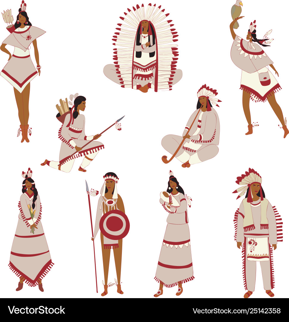 Set images red indians Royalty Free Vector Image