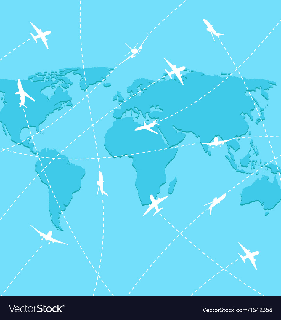 Set planes on map background Royalty Free Vector Image