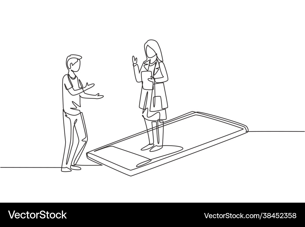 Single continuous line drawing female doctor Vector Image