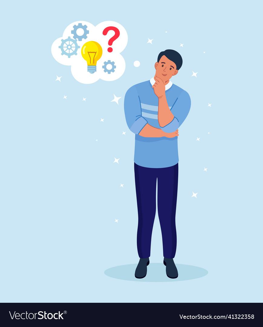 Smart man thinking or solving problem pensive guy Vector Image