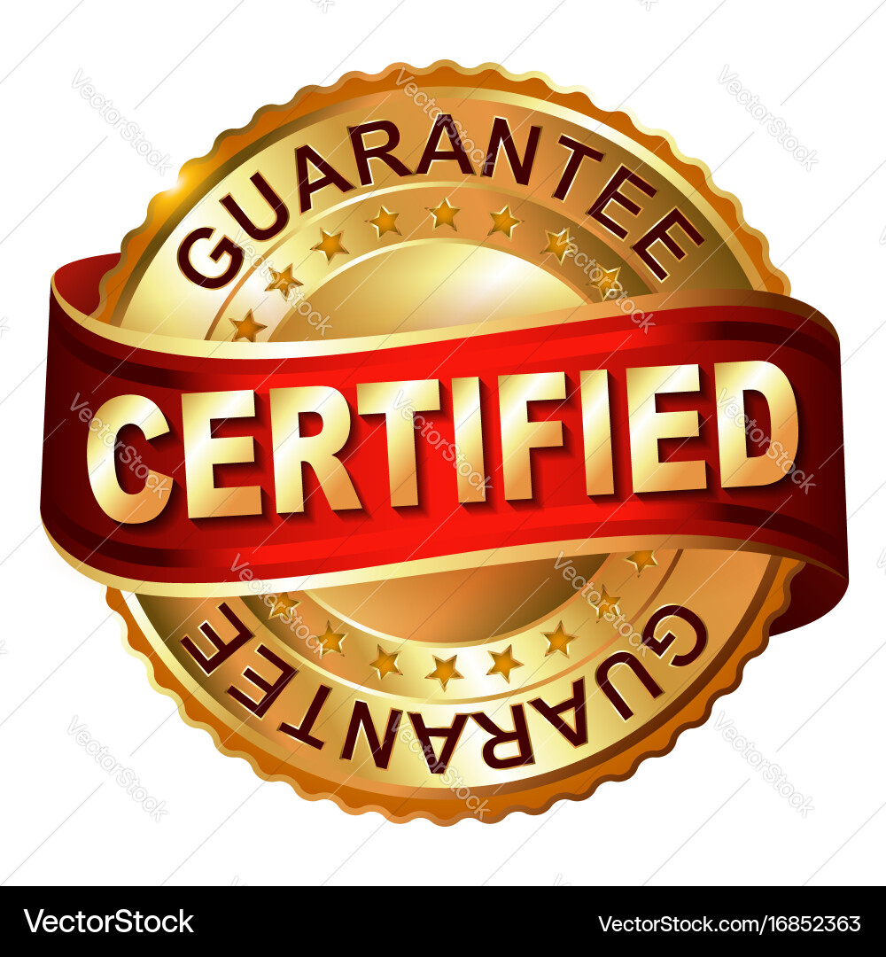 Certified golden label with ribbon Royalty Free Vector Image