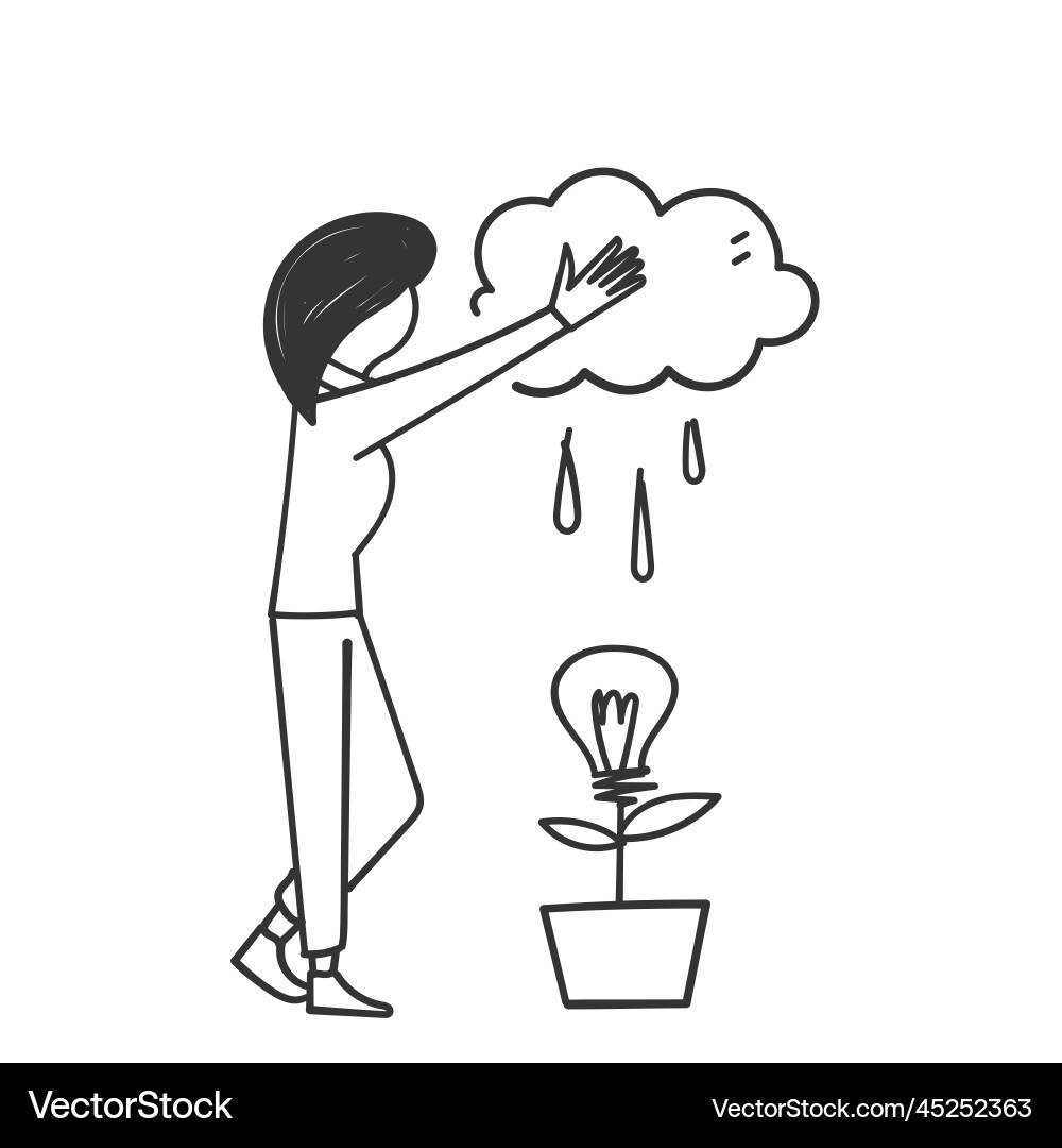 Hand drawn doodle character watering bulb plants Vector Image