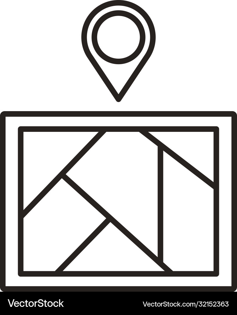 Papierkarte mit Pin-Standort-Zeilen-Symbol Vektorbild