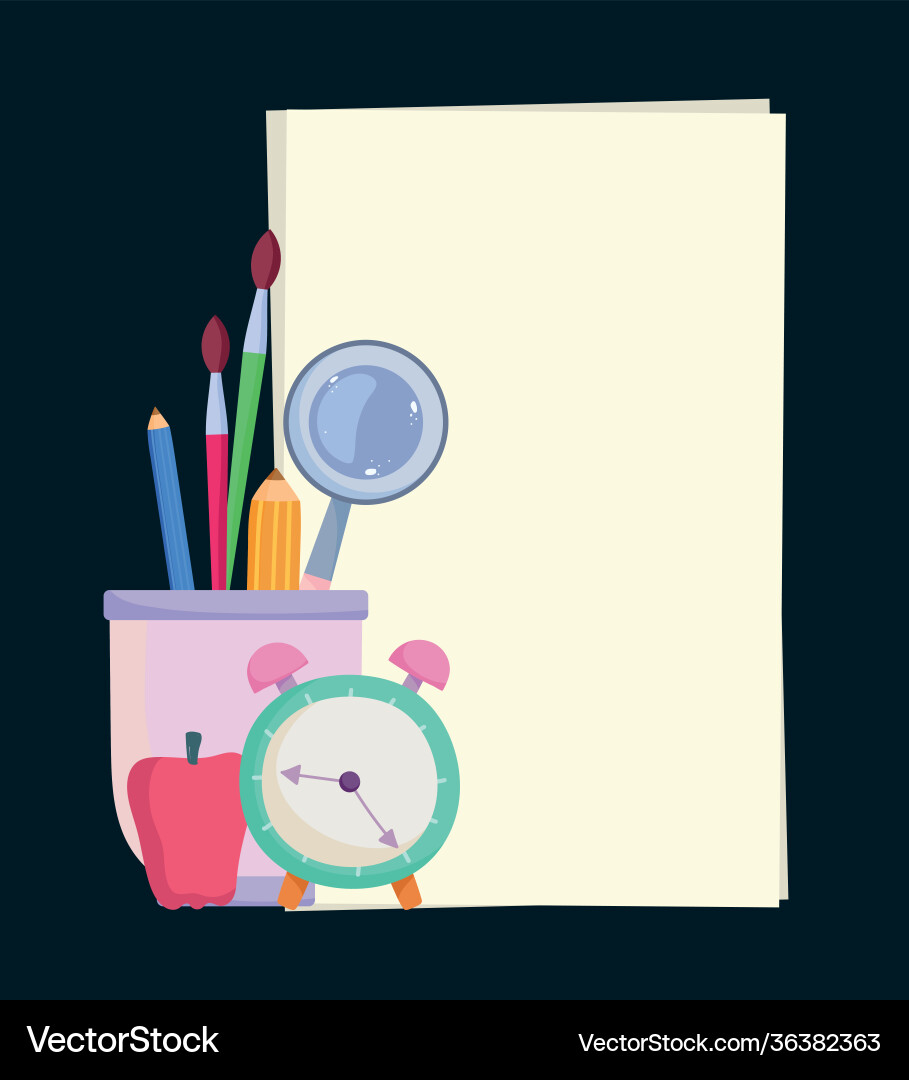 School education paper alarm clock apple Vector Image