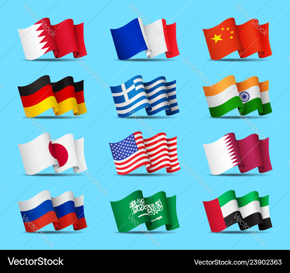 Set waving flags icons isolated official Vector Image