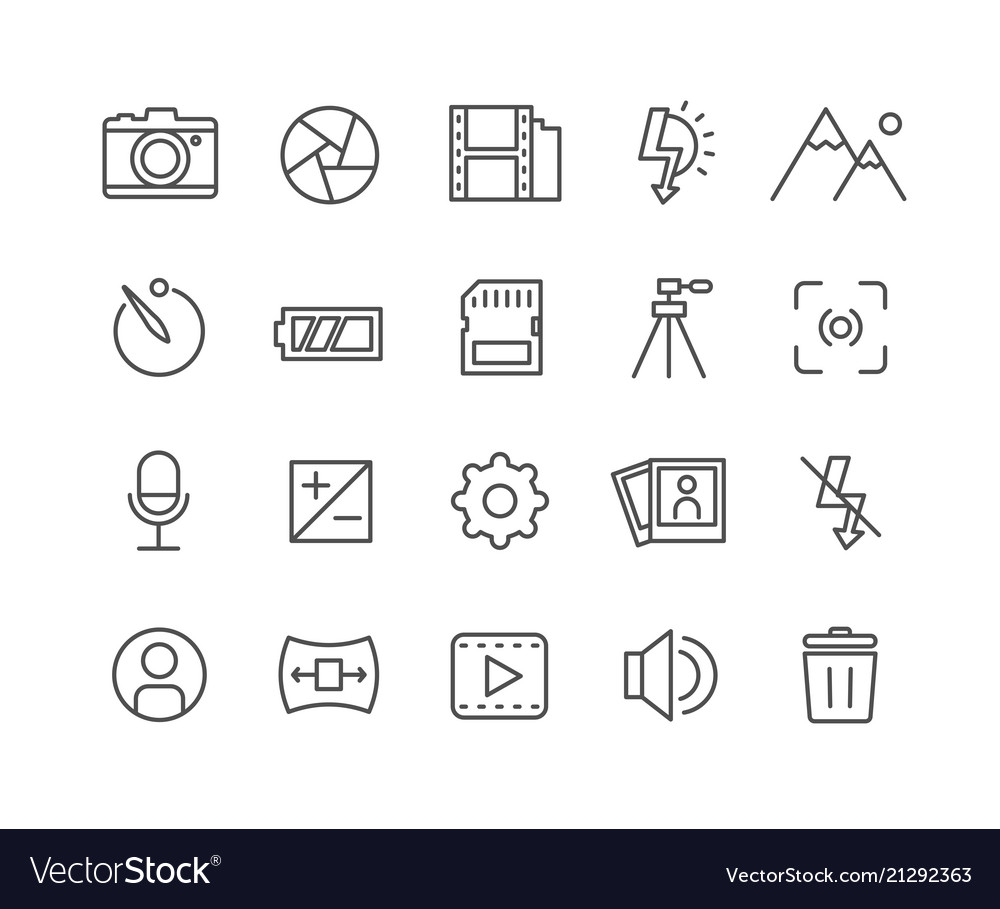 Simple set of camera thin line icons Royalty Free Vector Simple set of camera thin line icons Royalty Free Vector