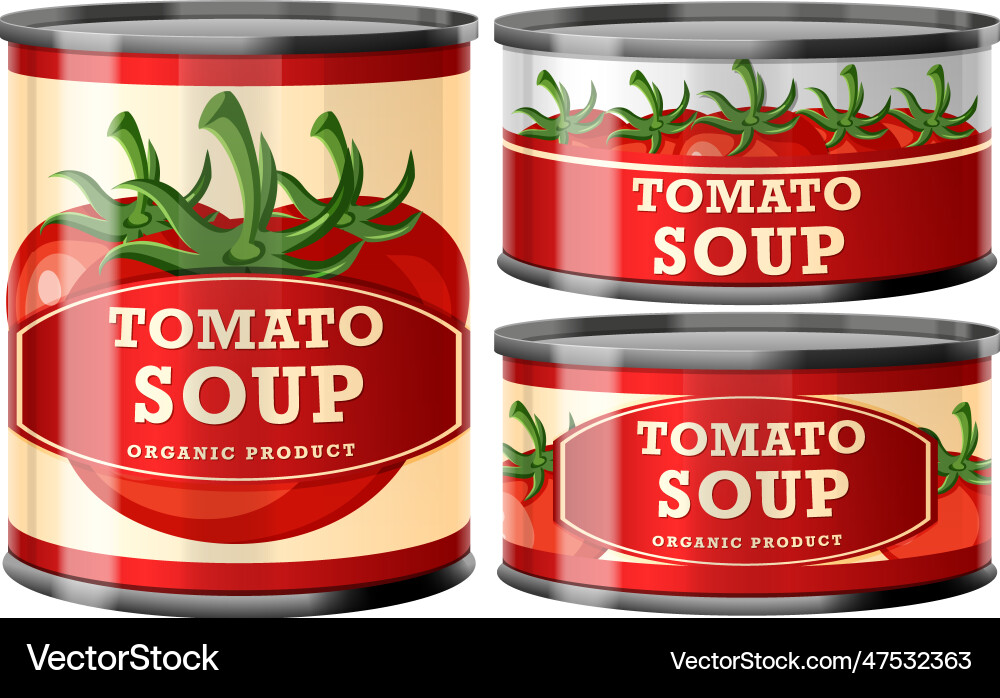 Tomato soup food cans collection Royalty Free Vector Image