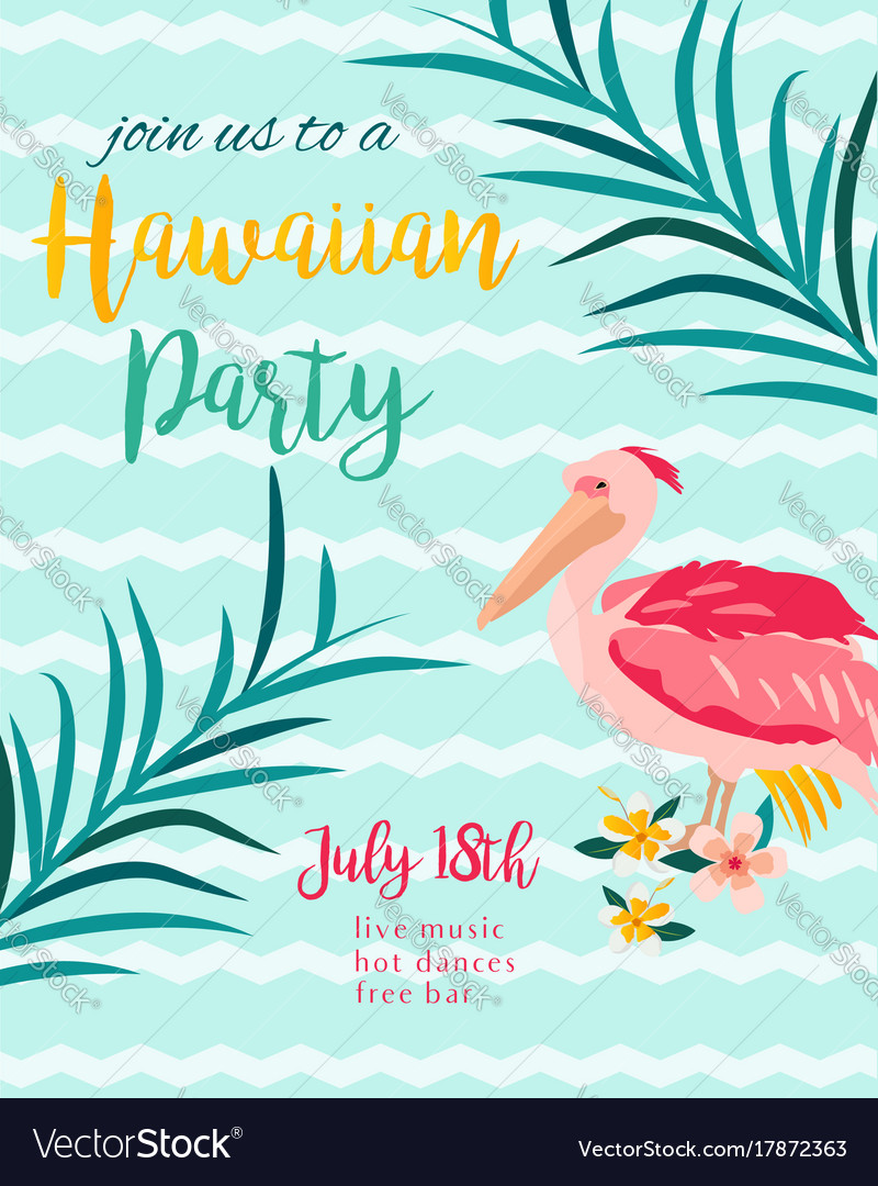Tropical hawaiian poster with pelican Royalty Free Vector