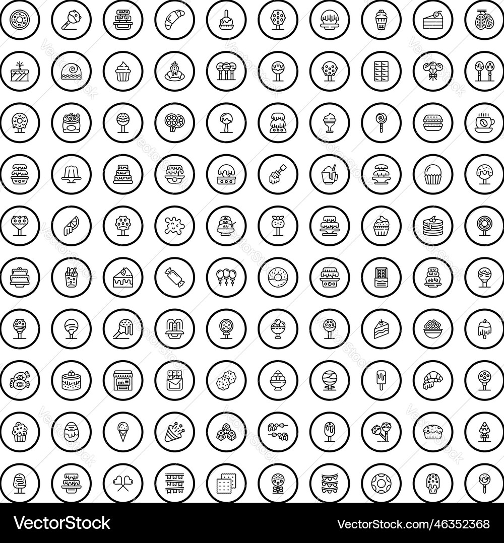 100 confectionery icons set outline style Vector Image