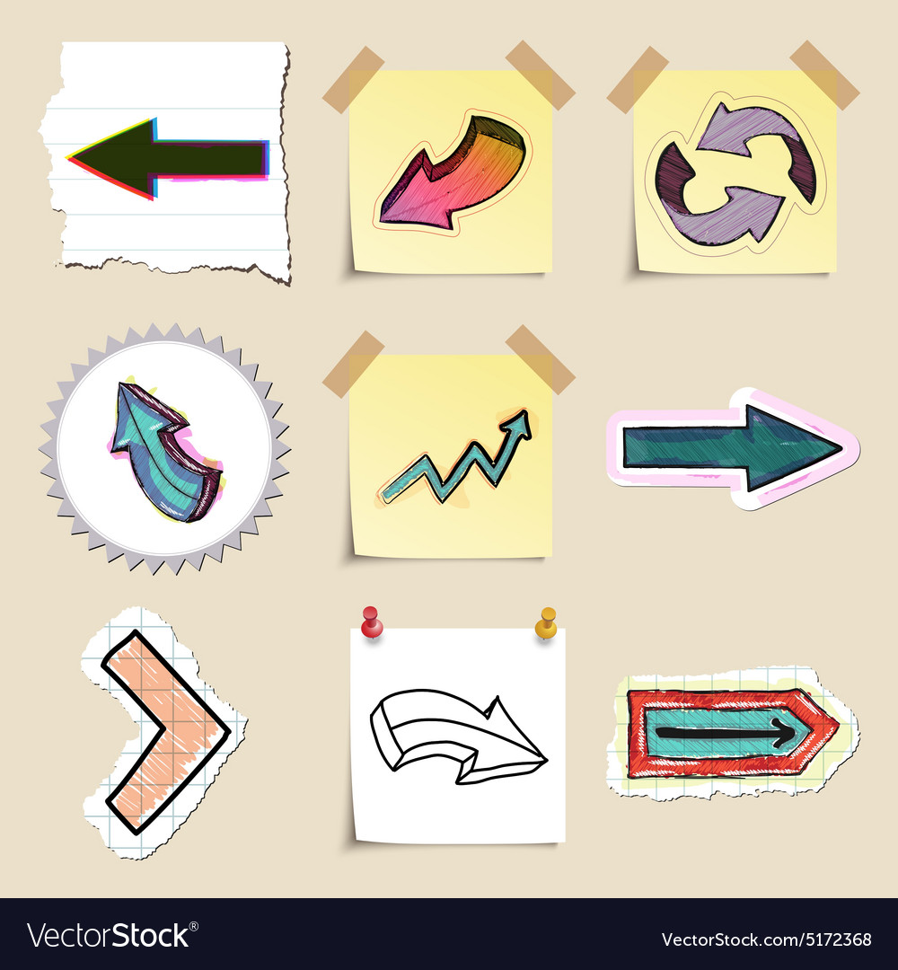 Arrows web icons set hand drawn and isolated Vector Image