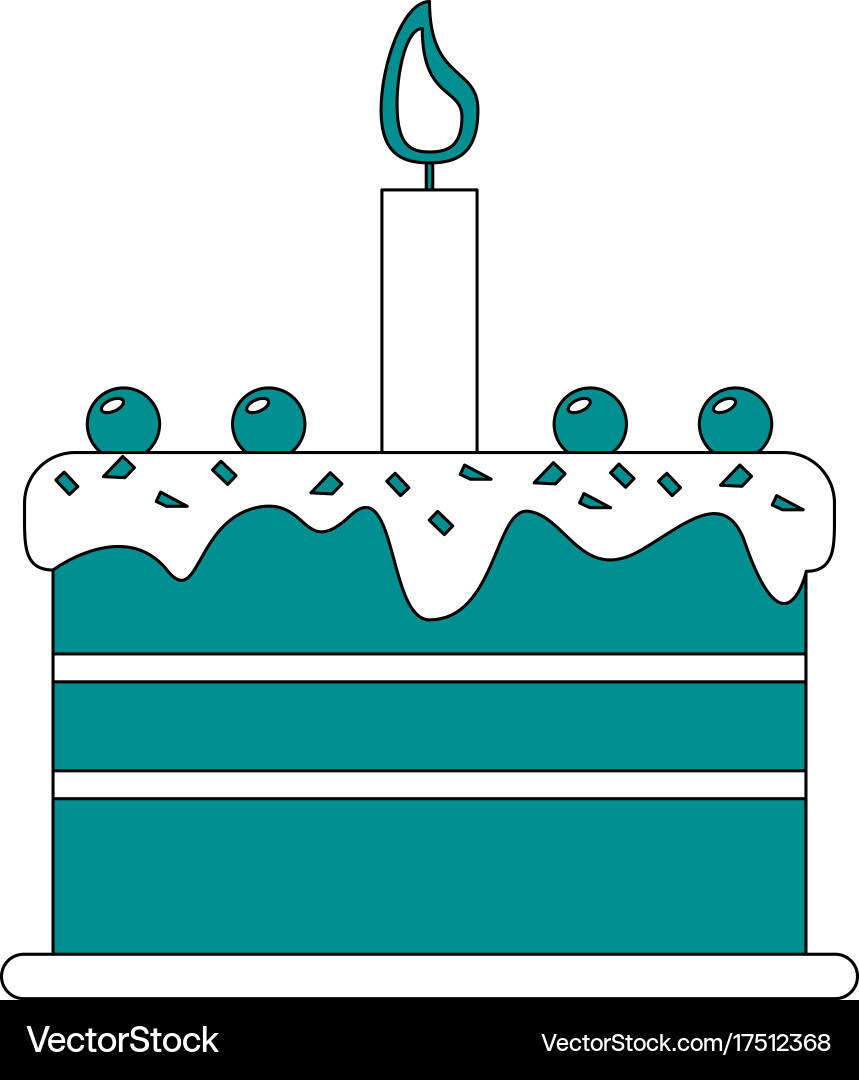 Cake with candle birthday pastry icon image Vector Image