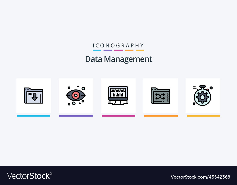 Data management line filled 5 icon pack including Vector Image