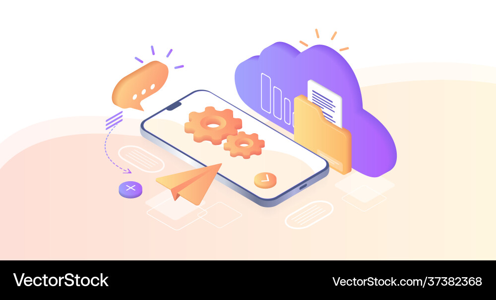 Database With Cloud Server Data Set Process Vector Image