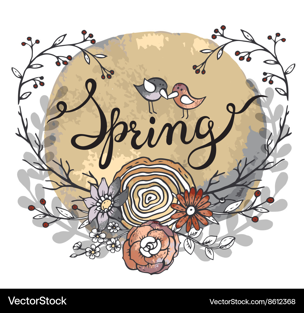 Hand lettering word spring with floral wreath Vector Image