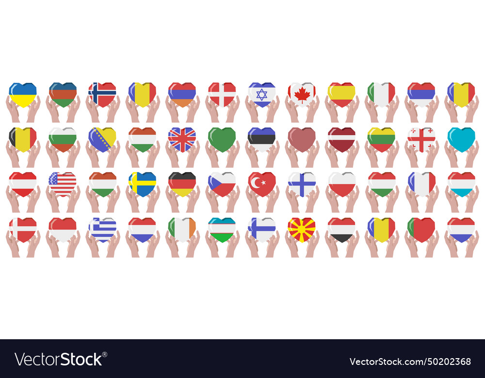Hands hold the flags of different countries Vector Image