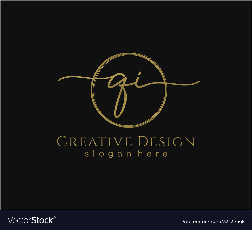Initial qi handwriting logo with circle template Vector Image