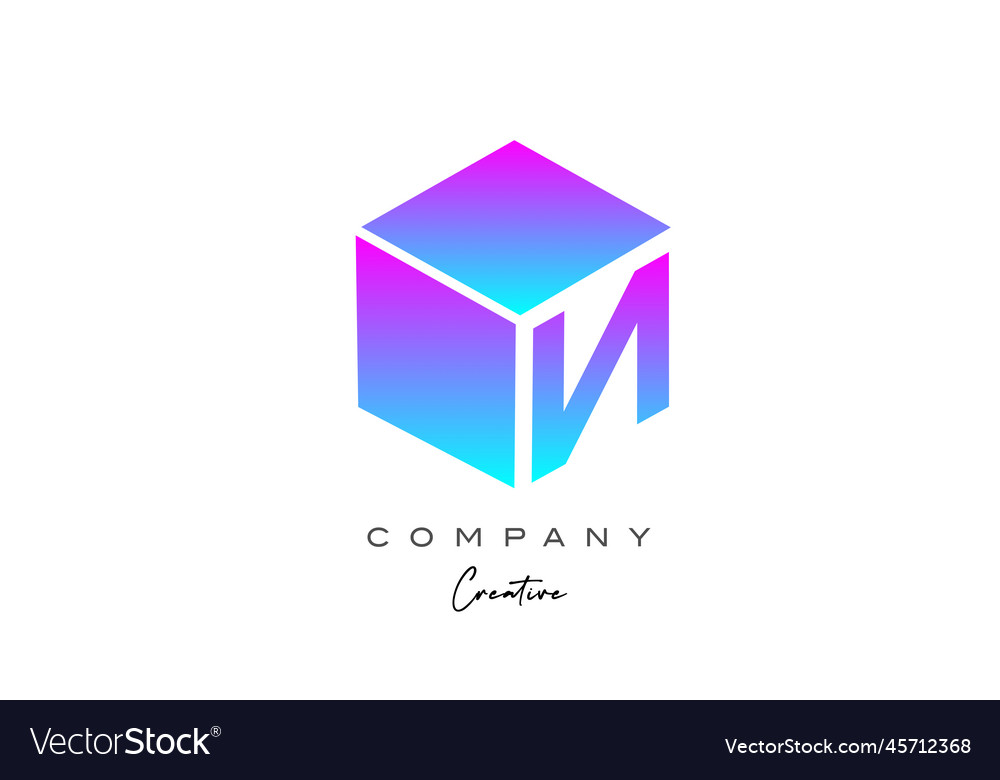 Pink blue cube n letter alphabet letter logo icon Vector Image