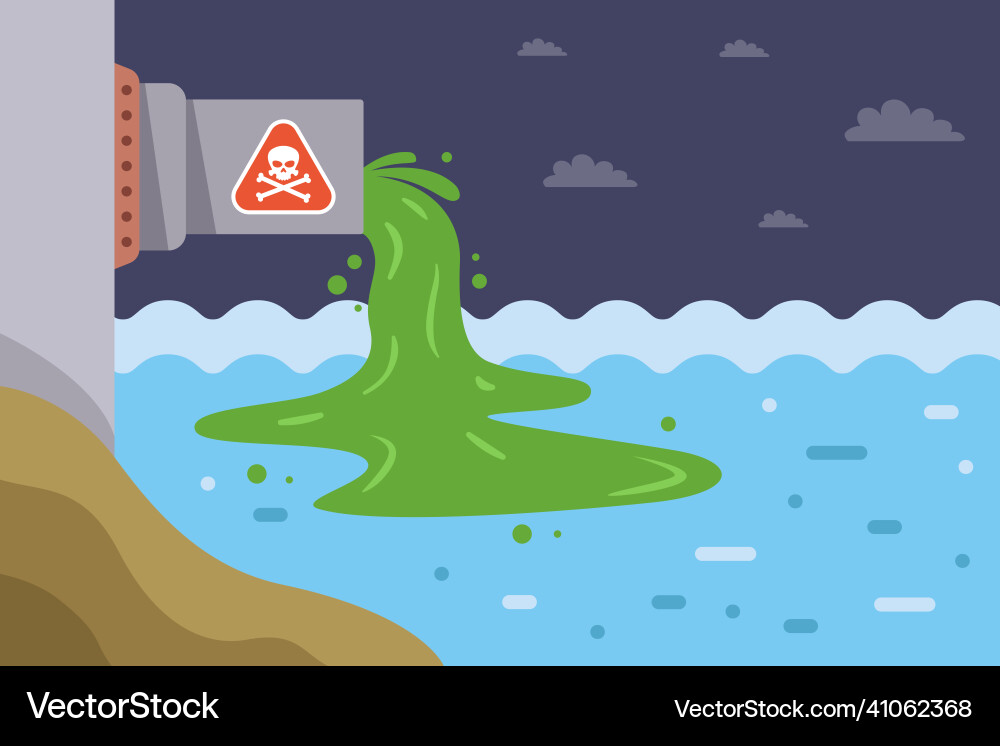 Pipe pours polluted water into the river waste Vector Image