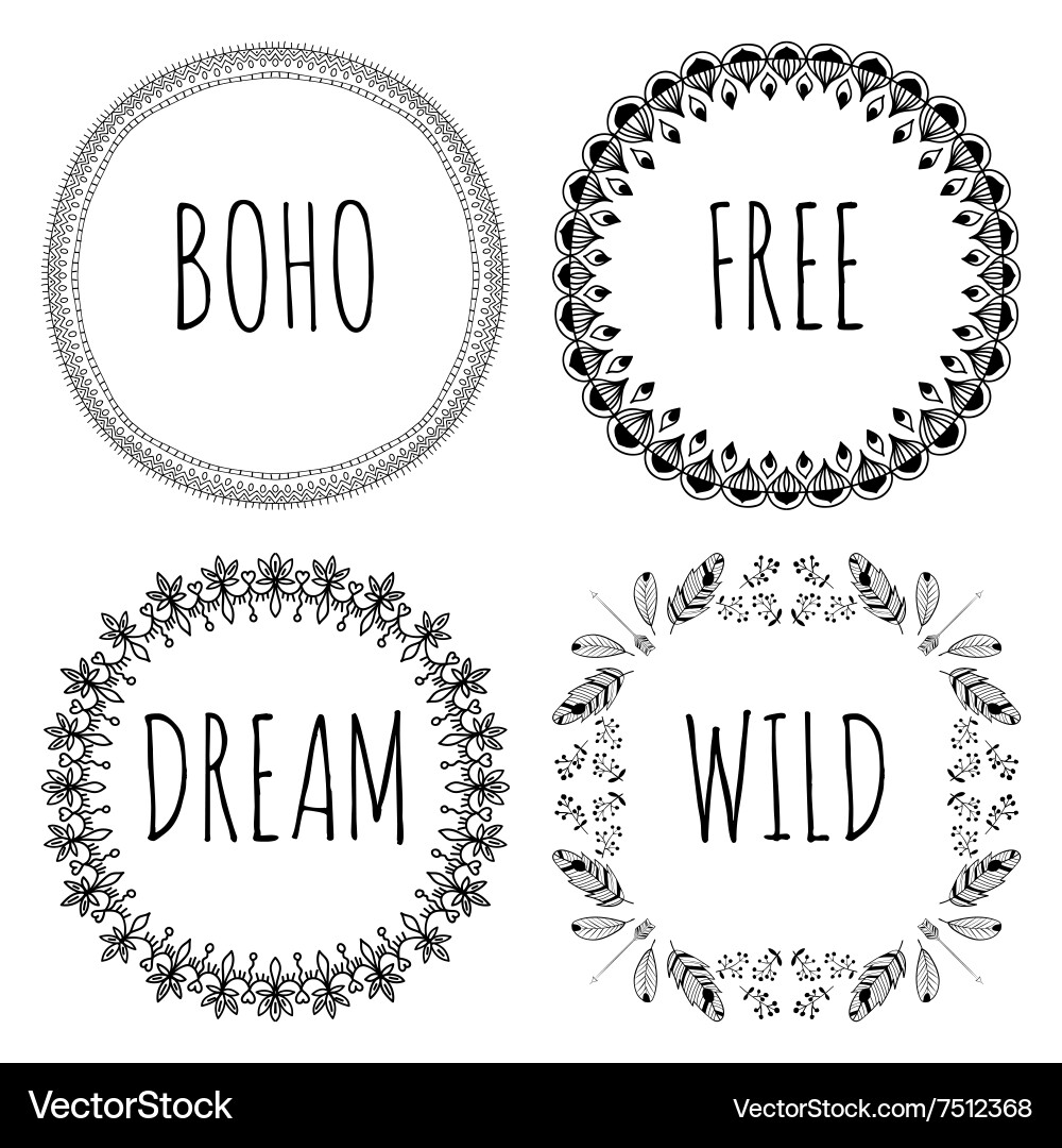 Set boho style frames and hand drawn elements Vector Image