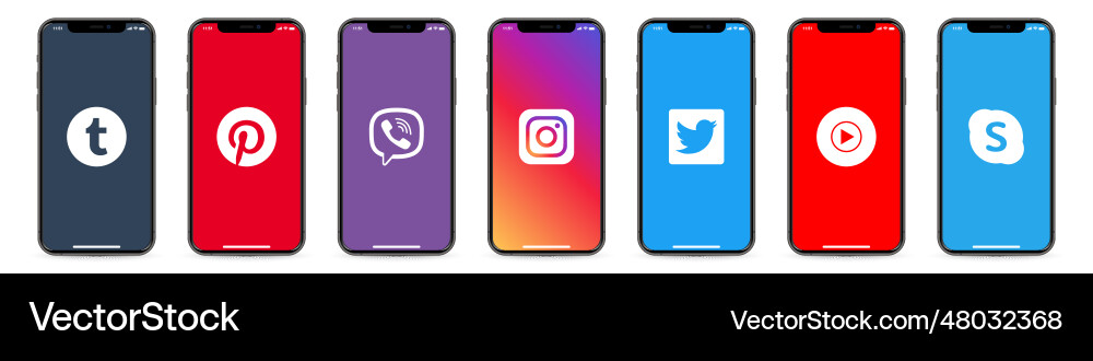 Set of iphone with social network logos Royalty Free Vector