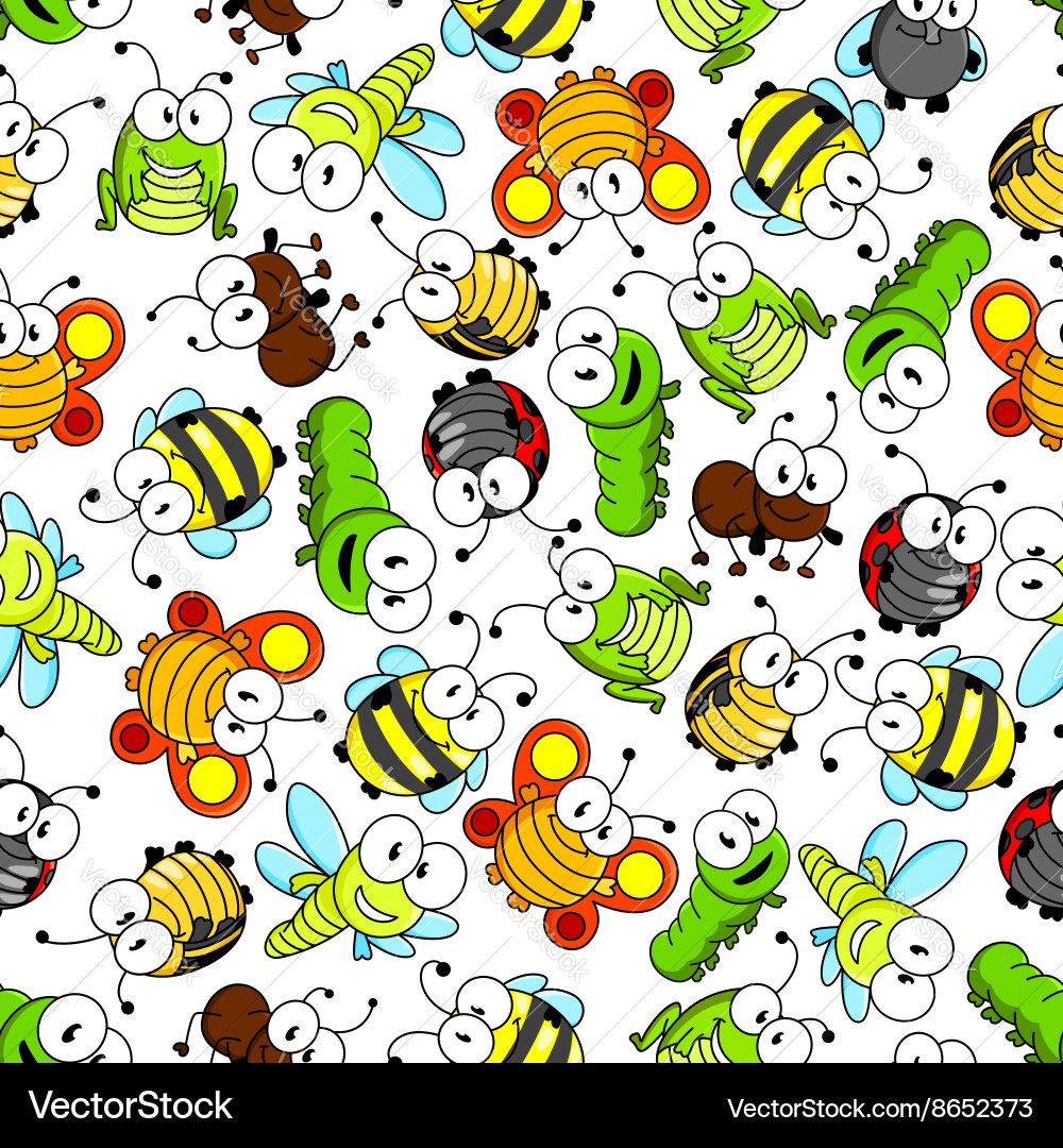 Colorful cartoon funny insects seamless pattern Vector Image