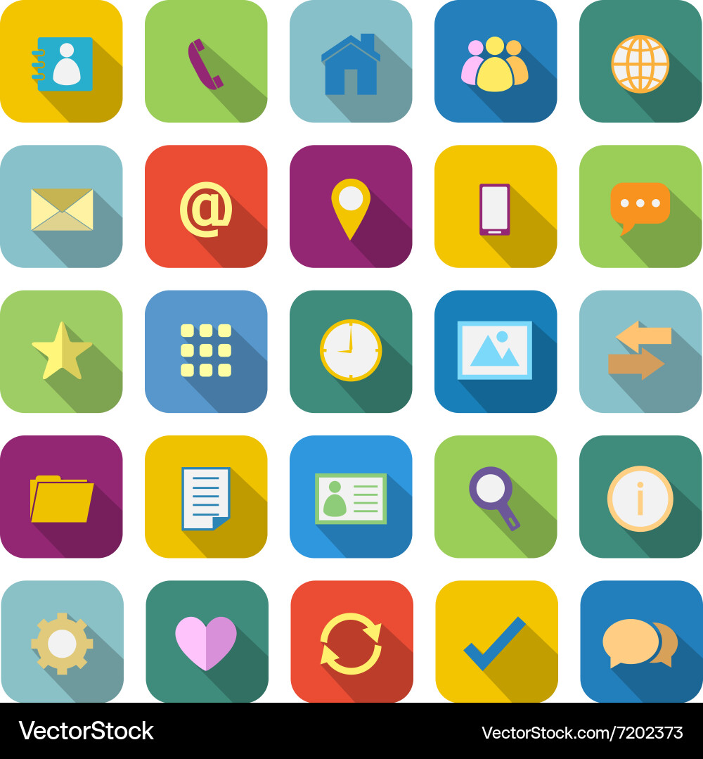 Contact color icons with long shadow Royalty Free Vector