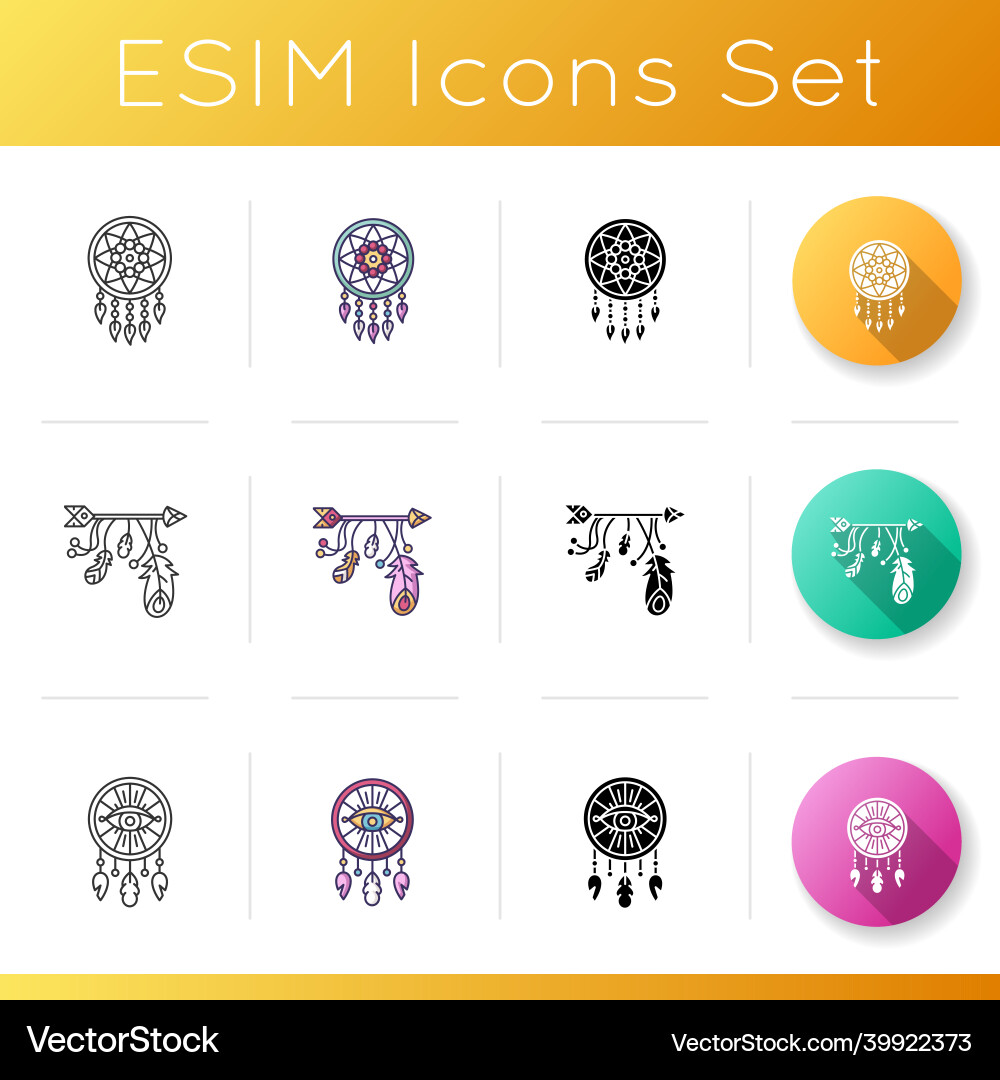 Ethnic accessories in boho style icons set arrow Vector Image