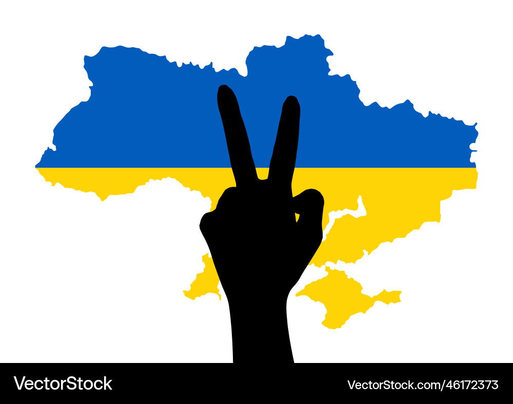 Hand in peace sign on ukraine map Royalty Free Vector Image