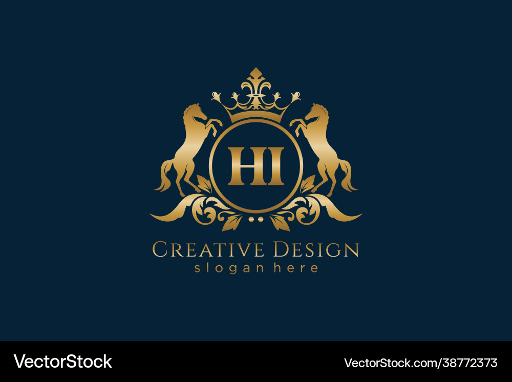 Initial hi retro golden crest with circle and two Vector Image