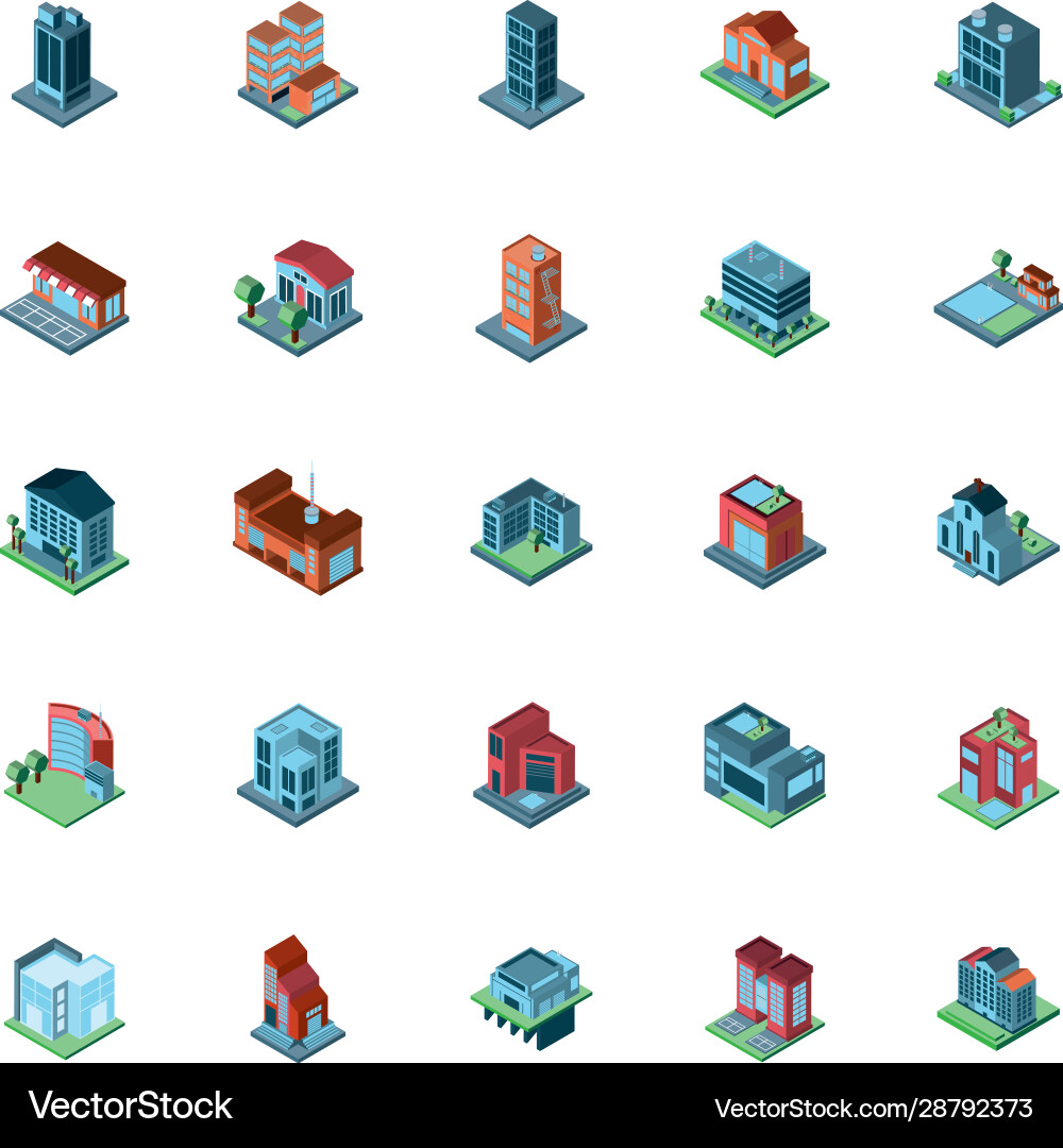 Isolated isometric city buildings design Vector Image